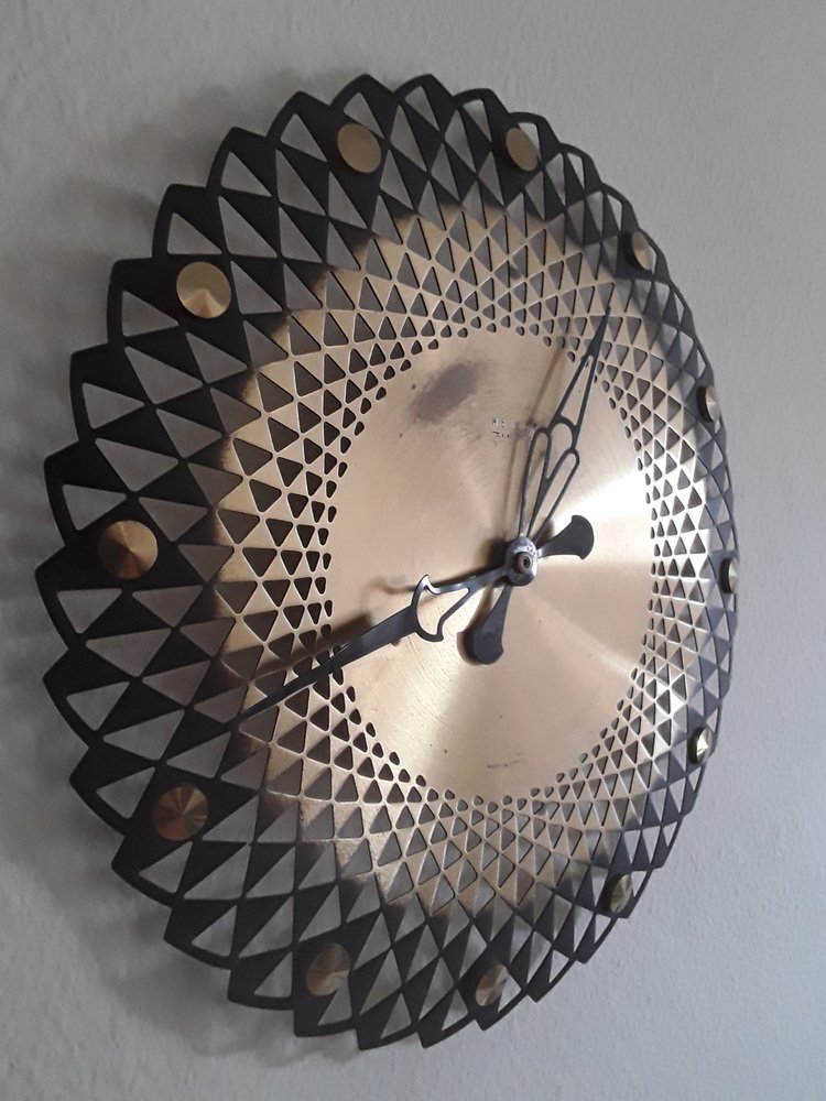 Vintage Round Wall Clock with Openwork Metal Dial from Weimar, 1970s ...