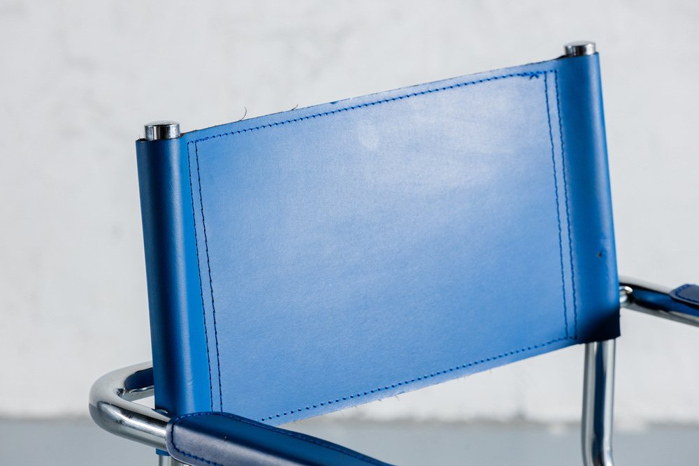 Blue Leather Chair from Mart Stam, 1970s for sale at Pamono