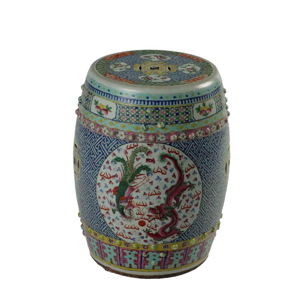 Porcelain Stool with Decorations for sale at Pamono