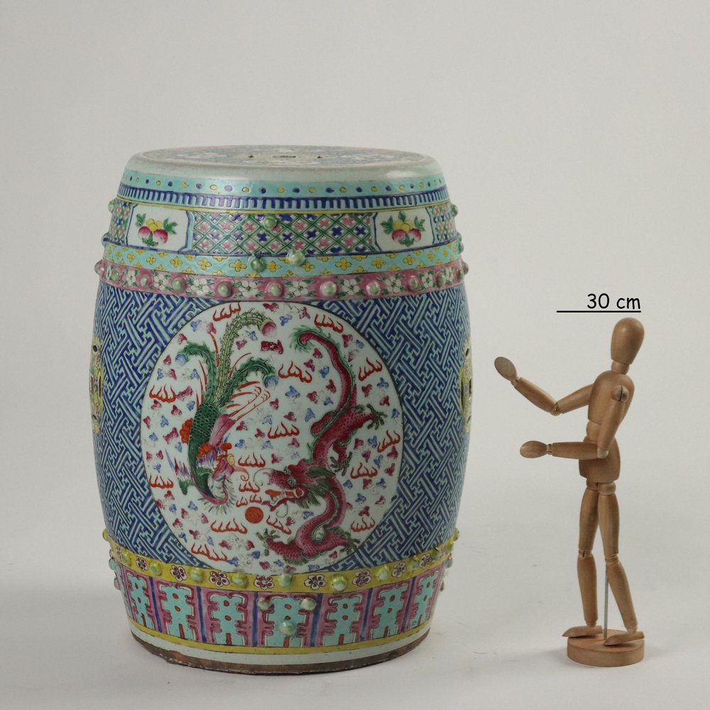 Porcelain Stool with Decorations for sale at Pamono