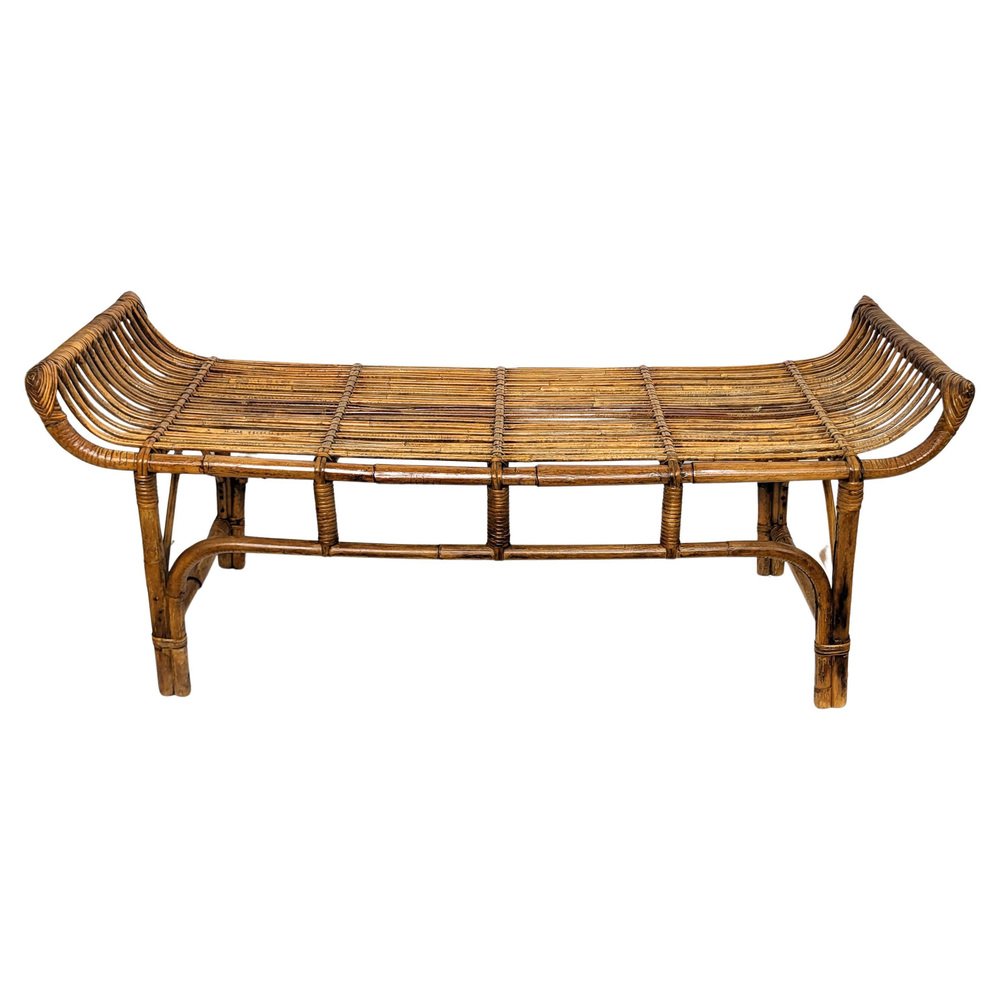 Italian Bamboo Rattan Bohemian French Riviera Bench, 1960s for sale at ...