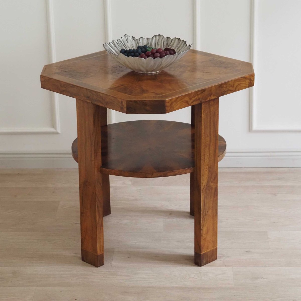 Vintage Octagonal Side Table in Root Wood Veneer for sale at Pamono