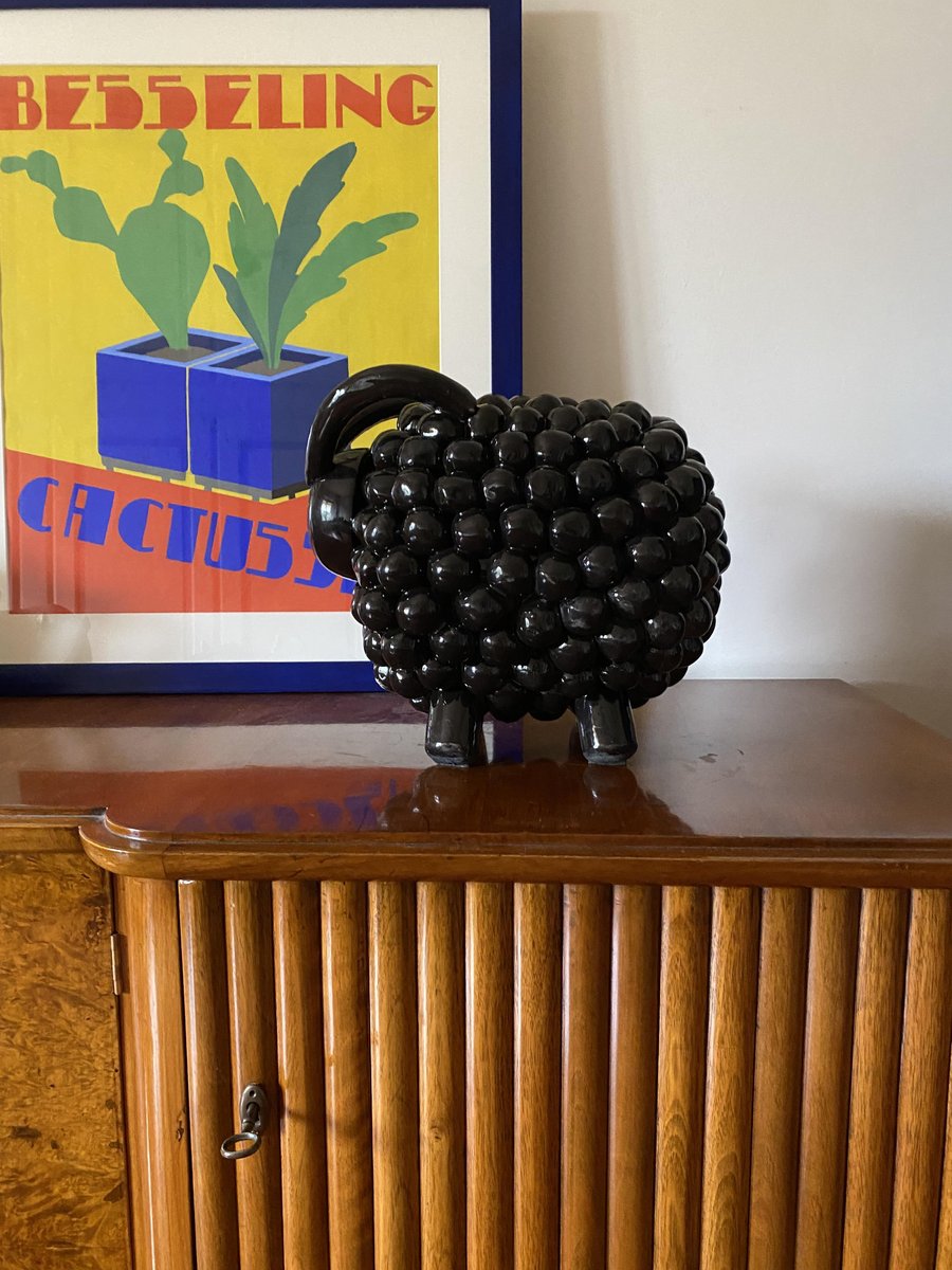 Black Ceramic Ram Sculpture, Italy, 1980s for sale at Pamono