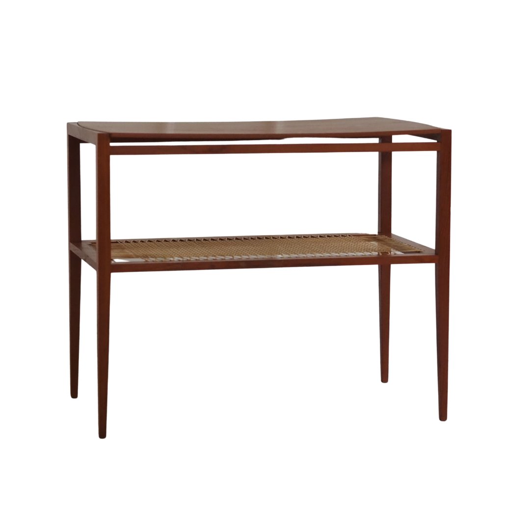 Vintage Scandi Teak Side Table with Weave, 1960s for sale at Pamono