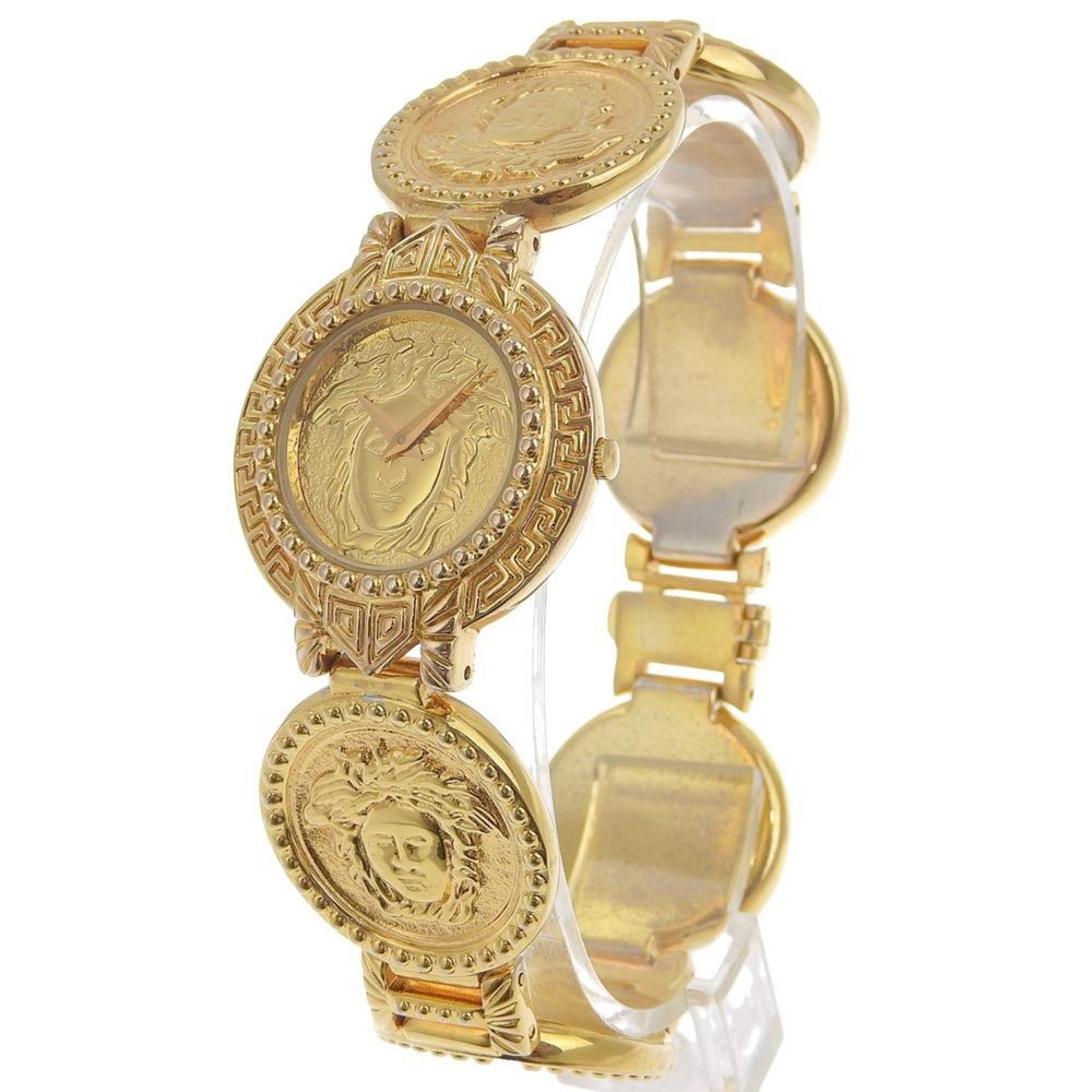 VERSACE Medusa Watch Coin 7008012 Gold Plated Quartz Analog Display ...