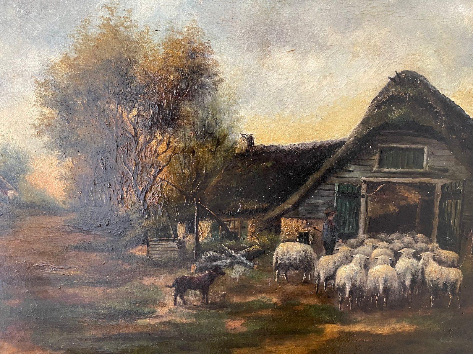 Sheep at the Sheepfold, 1890s, Oil on Canvas, Framed for sale at Pamono