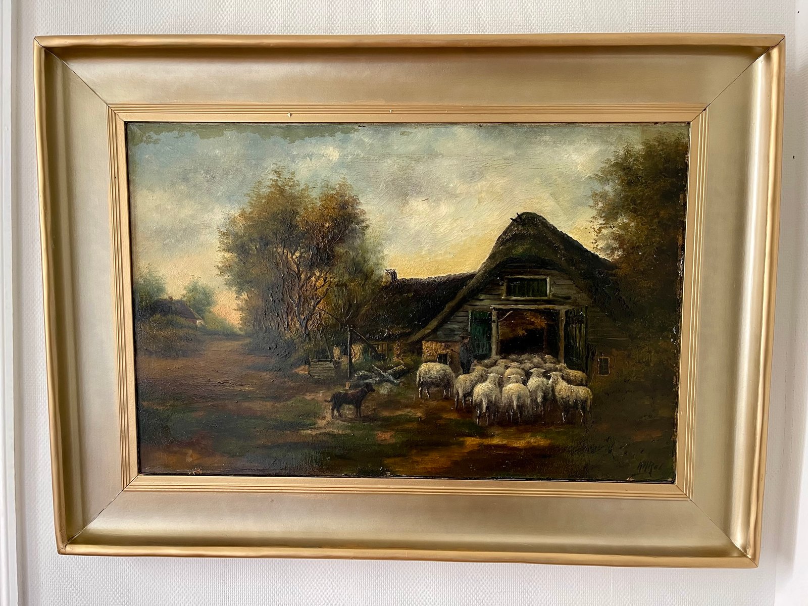 Sheep at the Sheepfold, 1890s, Oil on Canvas, Framed for sale at Pamono