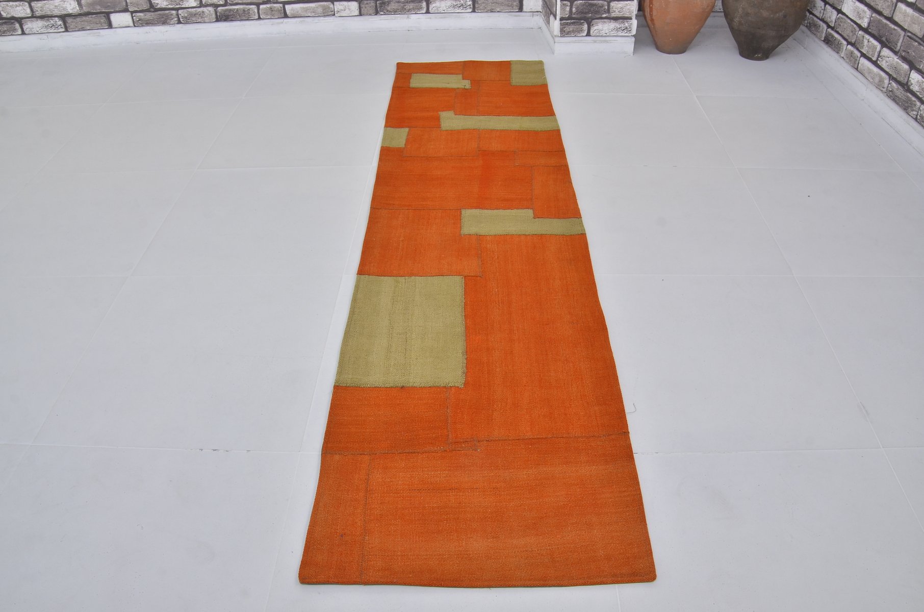 Vintage Tribal Runner Rug in Orange and Green, 1960 for sale at Pamono