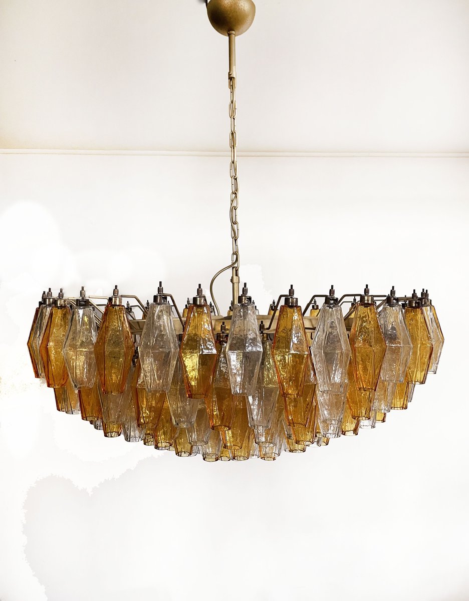Amber & Clear Poliedri Murano Glass Ceiling Light, 1990s for sale at Pamono
