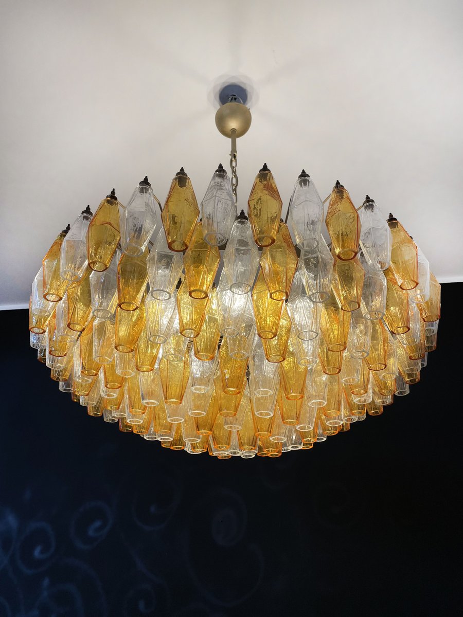 Amber & Clear Poliedri Murano Glass Ceiling Light, 1990s for sale at Pamono