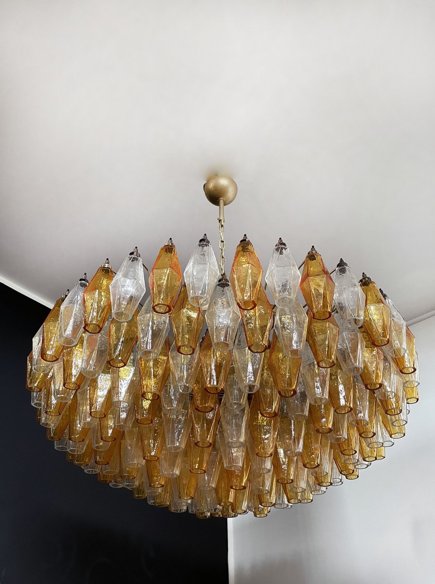 Amber & Clear Poliedri Murano Glass Ceiling Light, 1990s for sale at Pamono