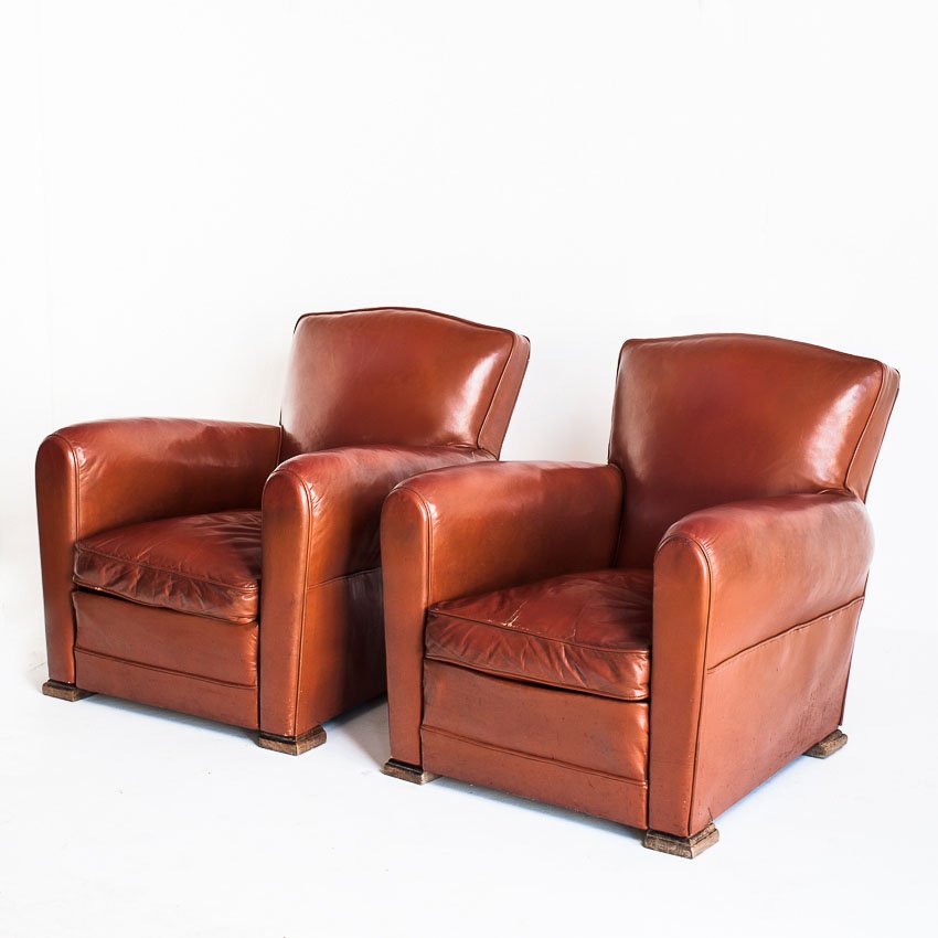 Set of Vintage Club Chairs in Wood and Skay, 1950s for sale at Pamono