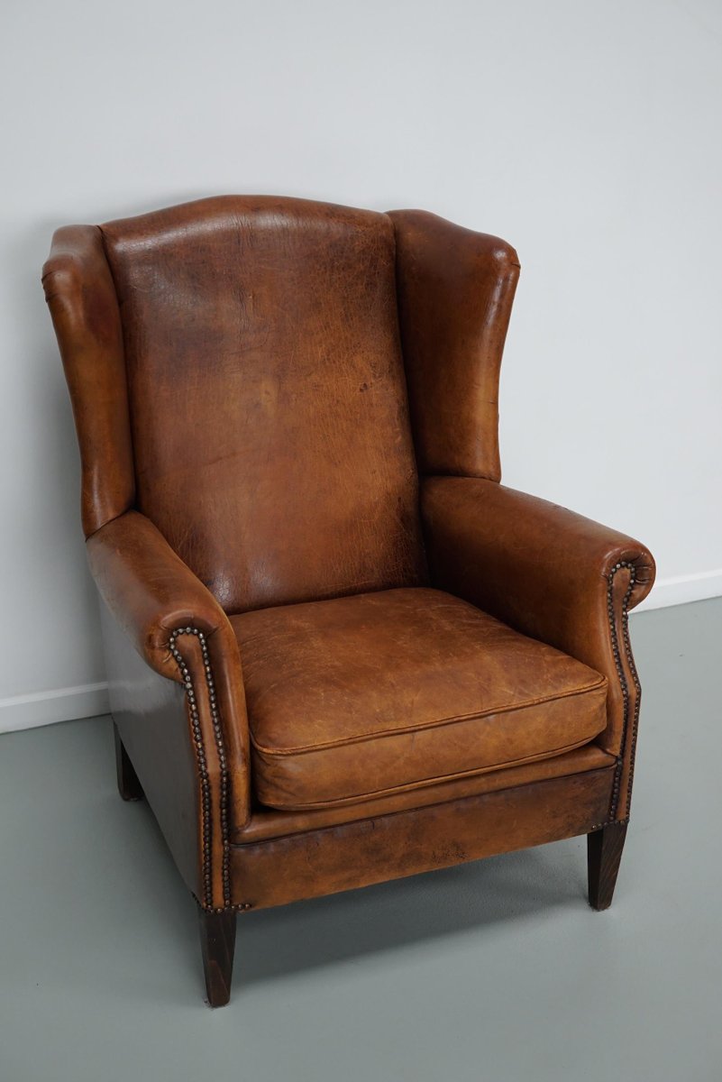 Vintage Dutch Cognac Colored Leather Club Chair for sale at Pamono