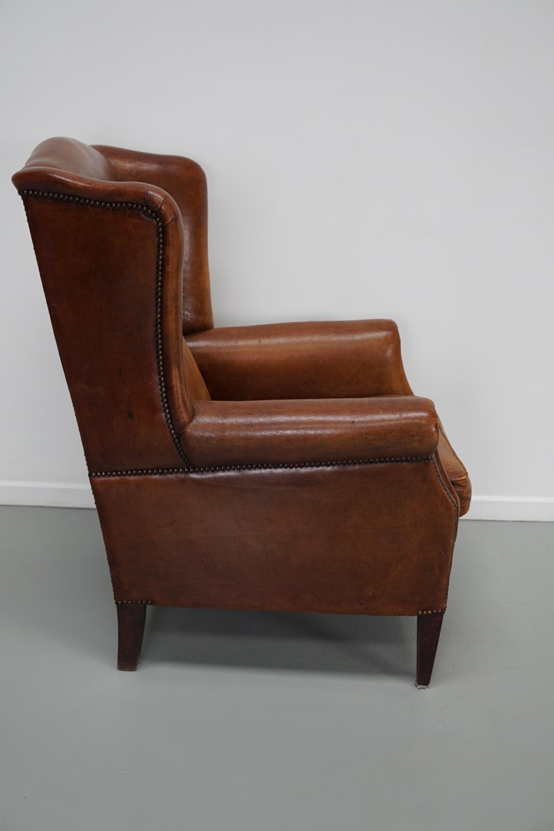 Vintage Dutch Cognac Colored Leather Club Chair for sale at Pamono