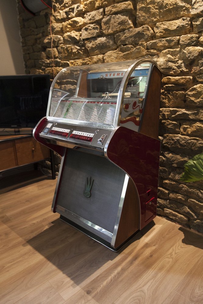 100 Stereo Model Jukebox and Speakers from NSM Brand Fanfare, 1950s, Set of 3 for sale at Pamono