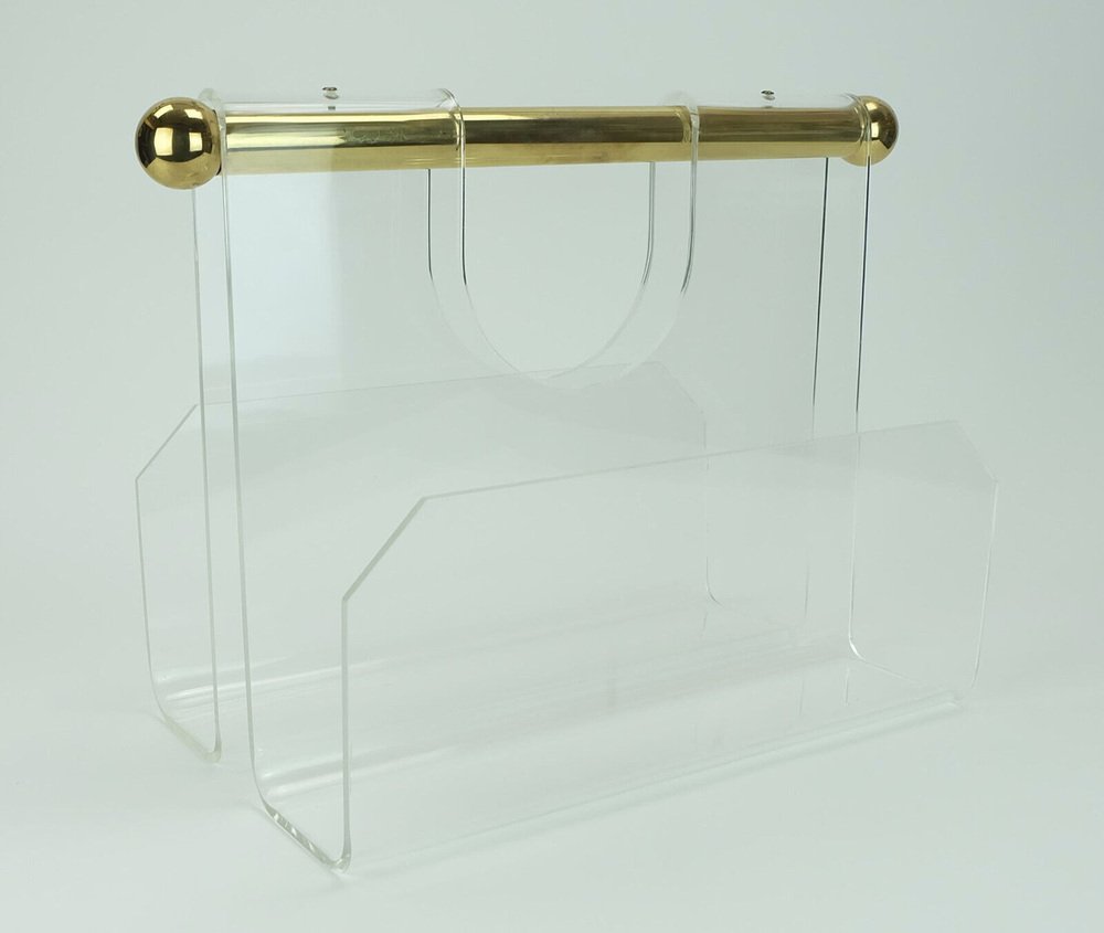 Space Age Transparent Acrylic Magazine Rack, 1980s for sale at Pamono