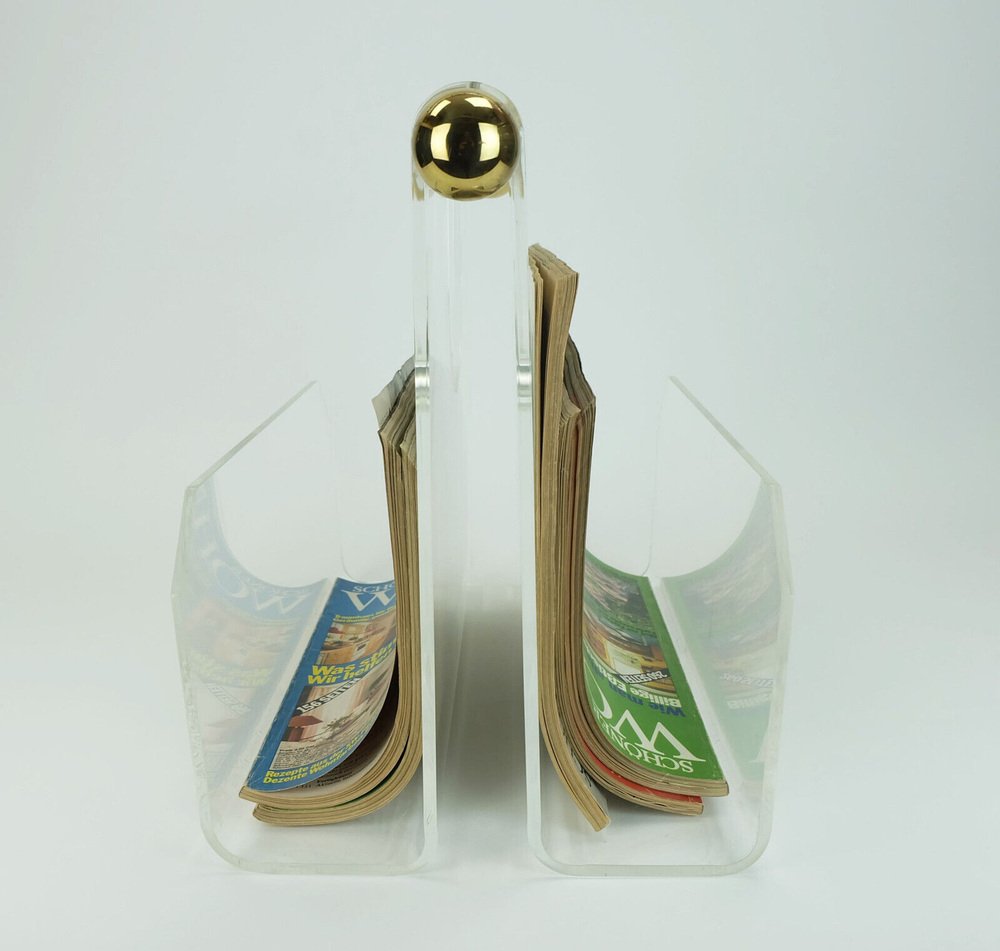 Space Age Transparent Acrylic Magazine Rack, 1980s for sale at Pamono