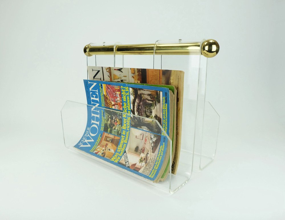 Space Age Transparent Acrylic Magazine Rack, 1980s for sale at Pamono