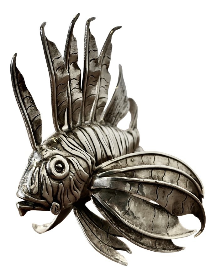 Silver Lion Fish Model by Mario Bucellati, 1960s for sale at Pamono