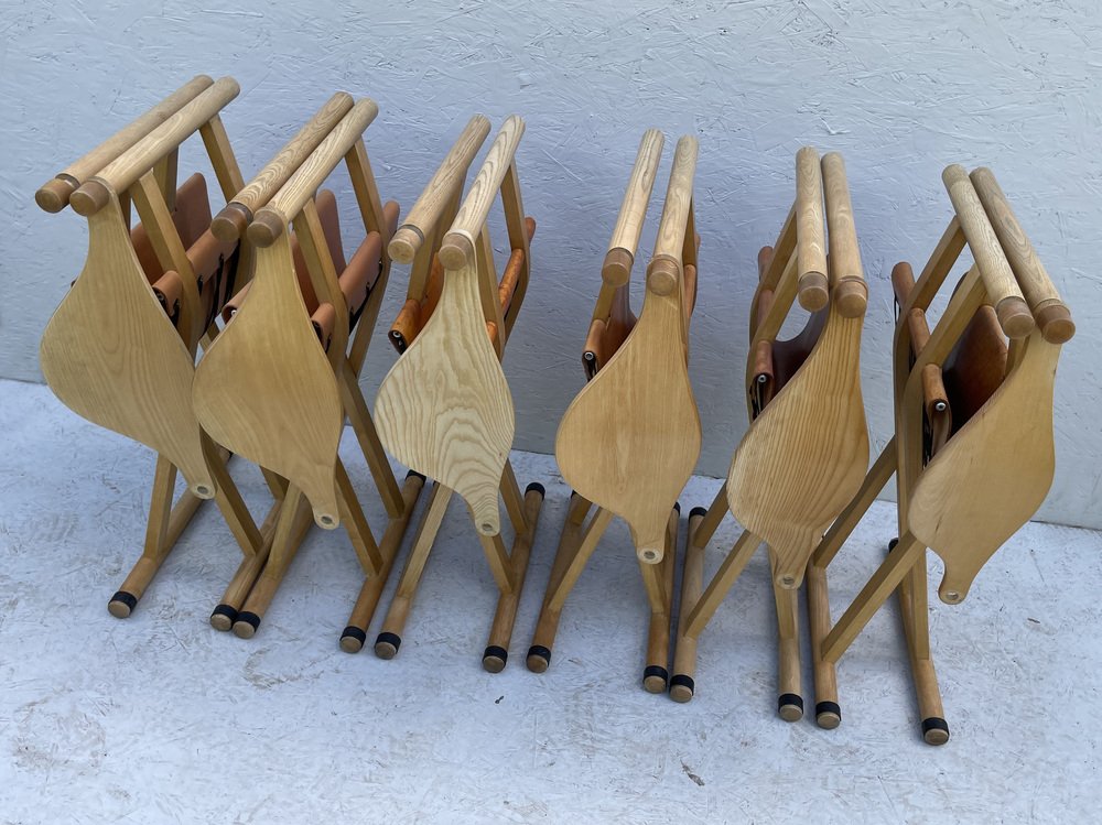 C2 Folding Directors Chairs in Steam Bent Ash and Tan Leather by David ...