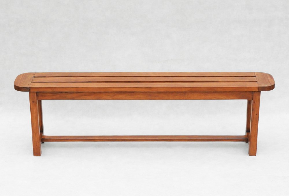 Vintage French Provincial Slatted Pine Bench, 1980 for sale at Pamono