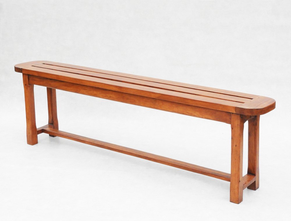 Vintage French Provincial Slatted Pine Bench, 1980 for sale at Pamono