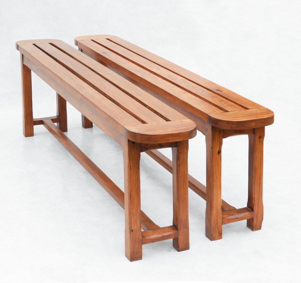 Vintage French Provincial Slatted Pine Bench, 1980 for sale at Pamono