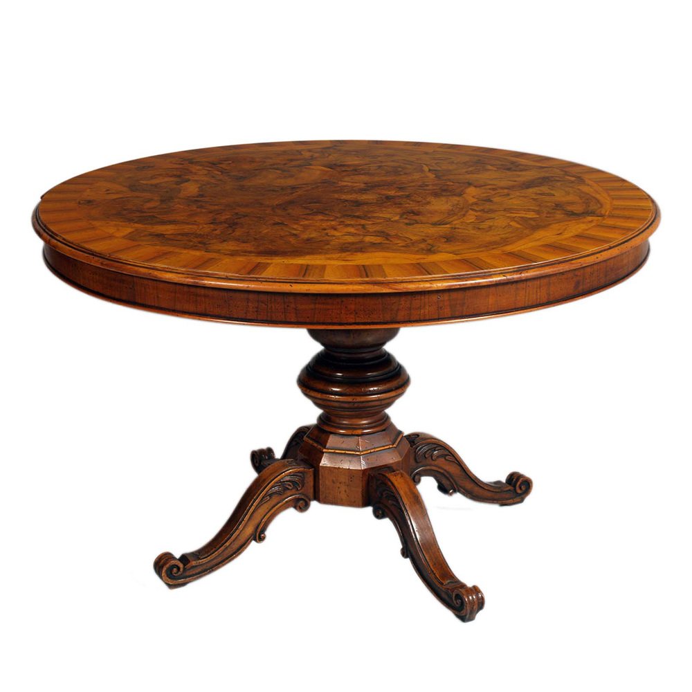 Vintage Round Table in Ferrarese Walnut Root and Central Inlay, 1940s ...