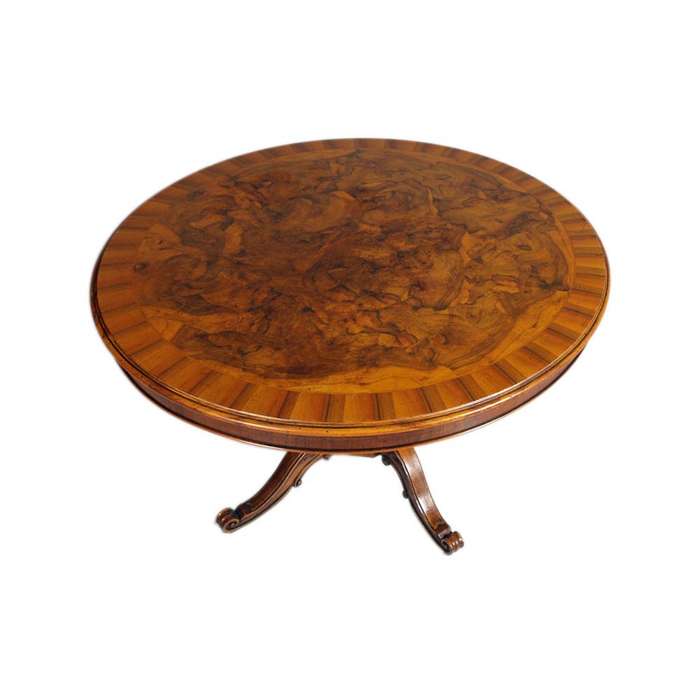Vintage Round Table in Ferrarese Walnut Root and Central Inlay, 1940s ...