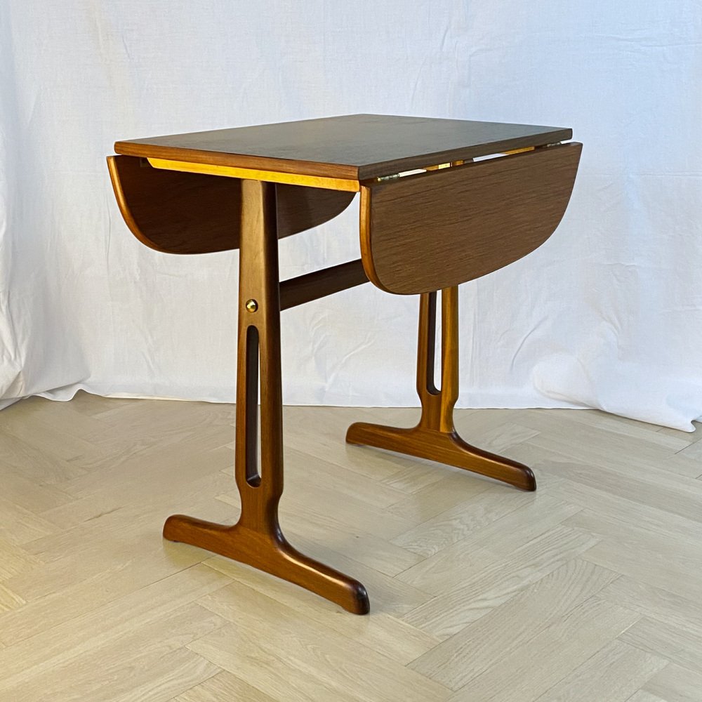 Mid-Century Scandinavian Drop-Leaf Side Table in Teak and Brass, 1950s ...