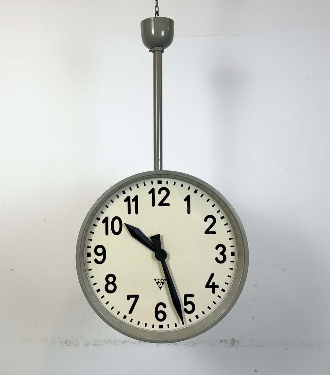 Large Industrial Double Sided Railway Clock from Pragotron, 1960s for ...