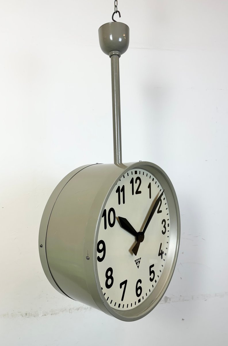 Large Industrial Double Sided Railway Clock from Pragotron, 1960s for ...