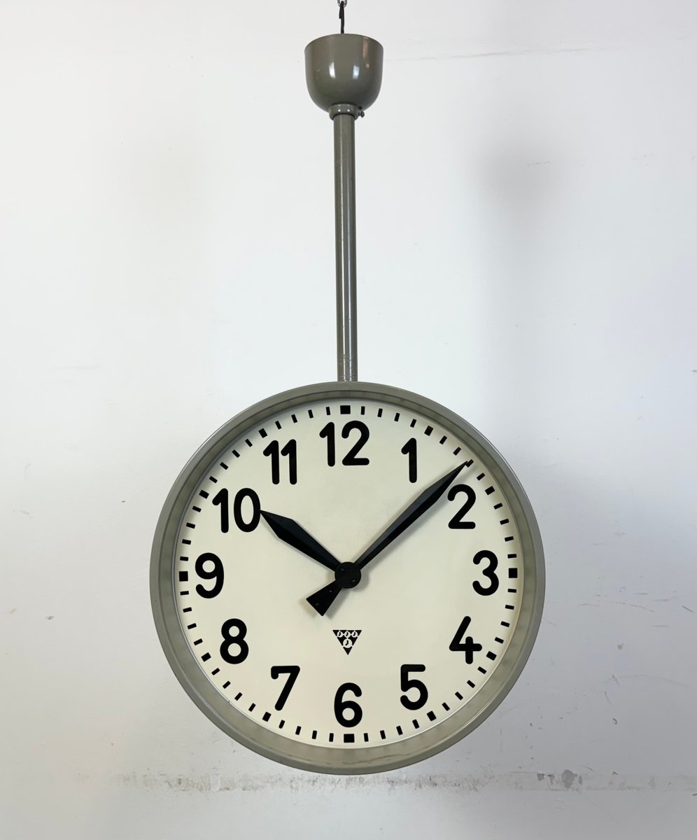 Large Industrial Double Sided Railway Clock from Pragotron, 1960s for ...