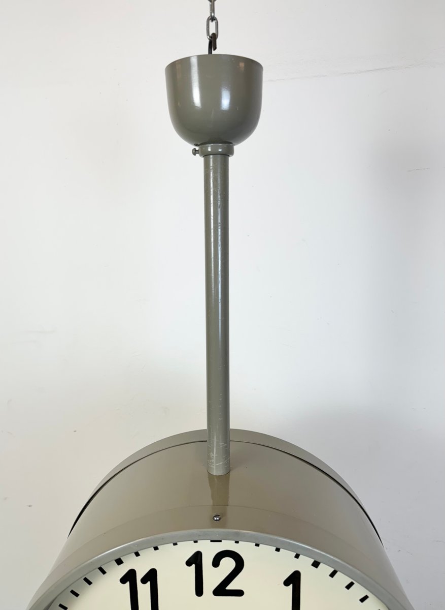 Large Industrial Double Sided Railway Clock from Pragotron, 1960s for ...