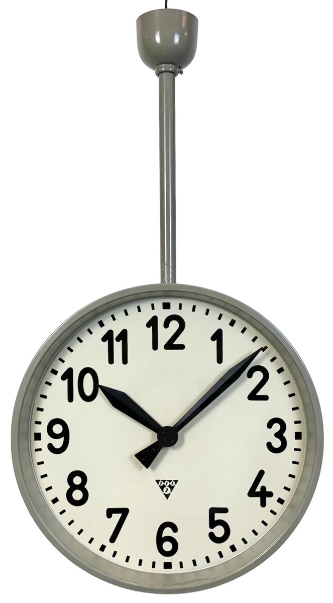 Large Industrial Double Sided Railway Clock from Pragotron, 1960s for ...