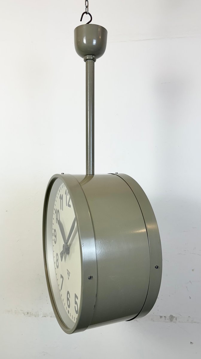 Large Industrial Double Sided Railway Clock from Pragotron, 1960s for ...