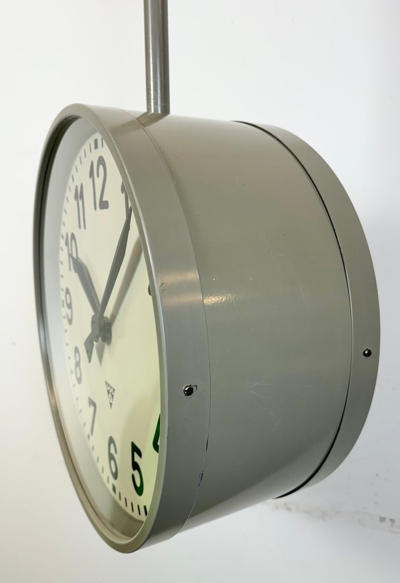 Large Industrial Double Sided Railway Clock from Pragotron, 1960s for ...