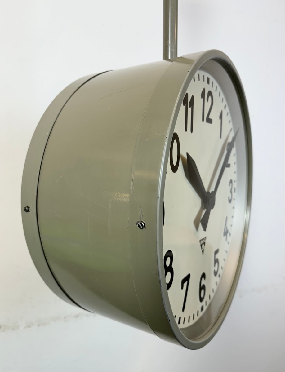 Large Industrial Double Sided Railway Clock from Pragotron, 1960s for ...