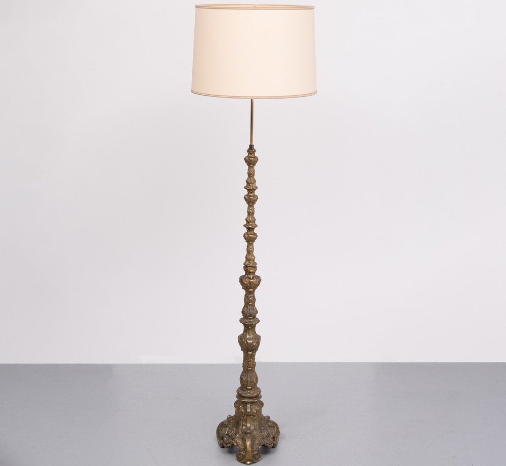 Baroque Revival Brass Floor Lamp, France, 1950s for sale at Pamono