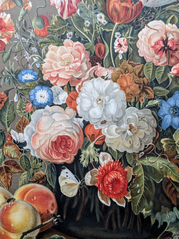 Joseph Nigg, Stillleben mit Blumen, Früchten und Insekten, Original ...