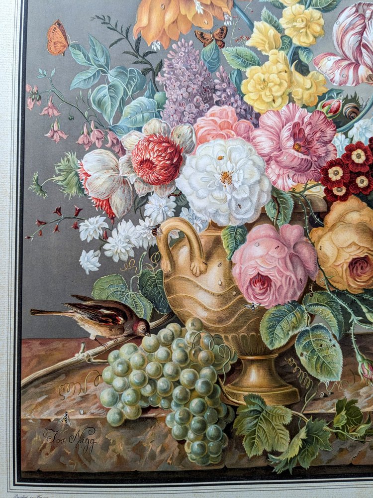 Joseph Nigg, Still Life with Flowers and Bird, Original Lithograph ...