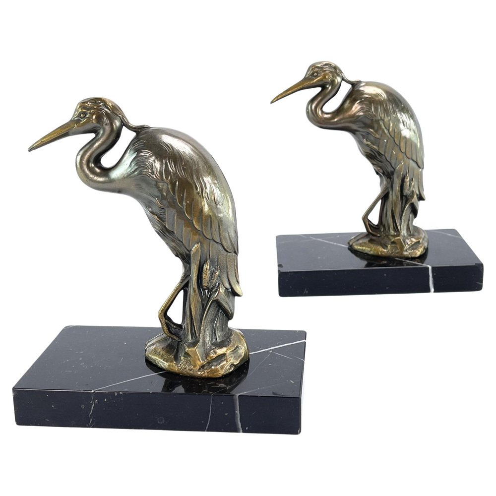 Art Deco Bookends with Heron Bird Marble Base, 1930s, Set of 2 for sale ...