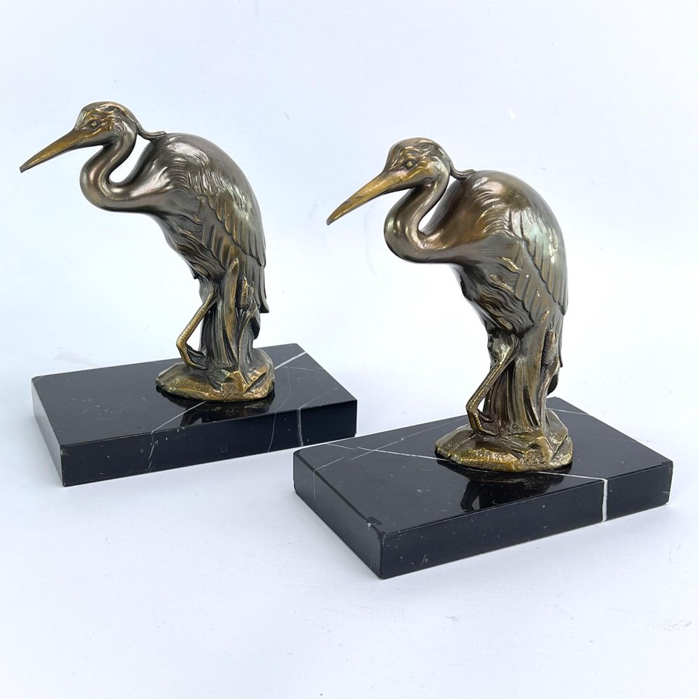 Art Deco Bookends with Heron Bird Marble Base, 1930s, Set of 2 for sale ...
