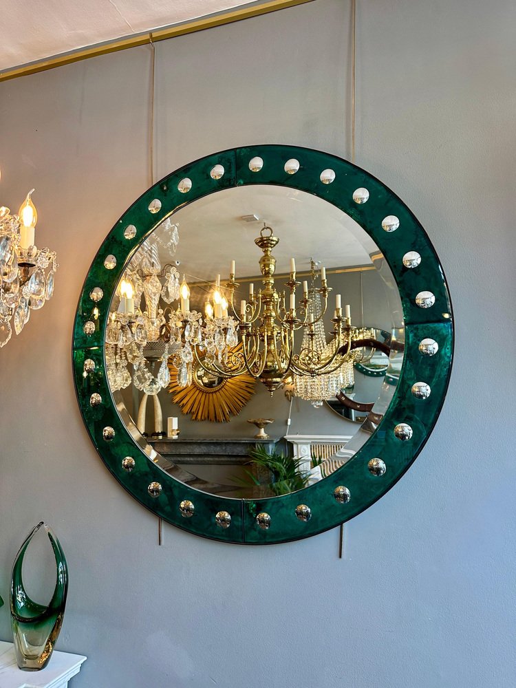 Venetian Circular Emerald Green Bordered Mirror for sale at Pamono