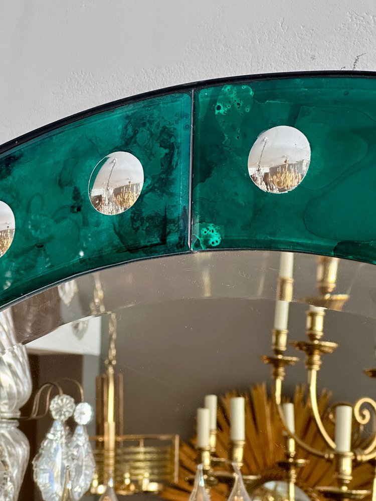 Venetian Circular Emerald Green Bordered Mirror for sale at Pamono
