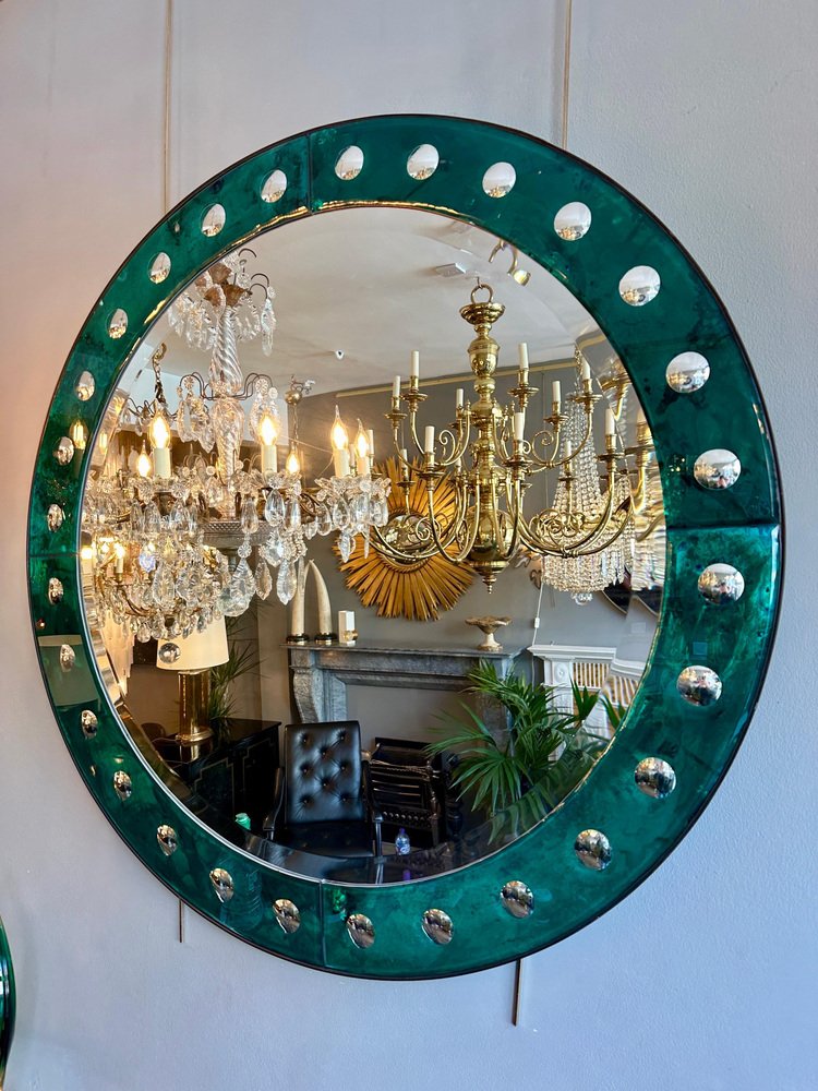 Venetian Circular Emerald Green Bordered Mirror for sale at Pamono