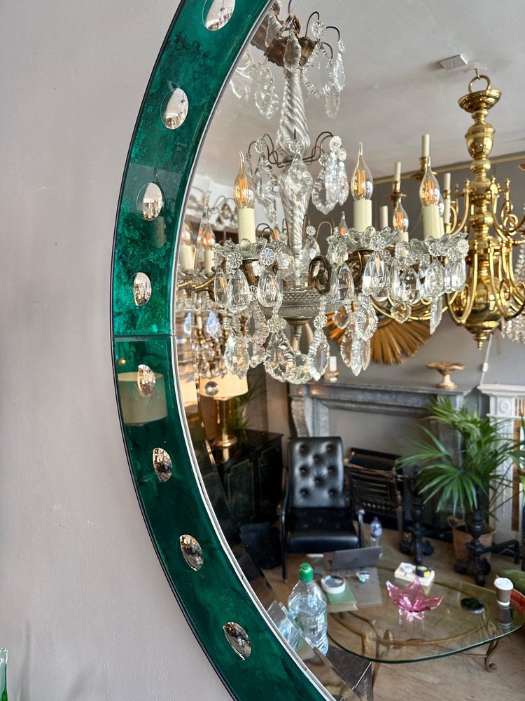 Venetian Circular Emerald Green Bordered Mirror for sale at Pamono