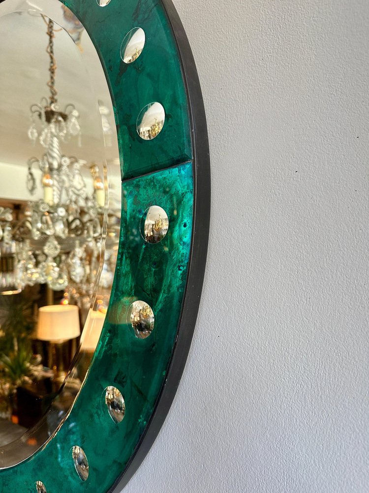 Venetian Circular Emerald Green Bordered Mirror for sale at Pamono