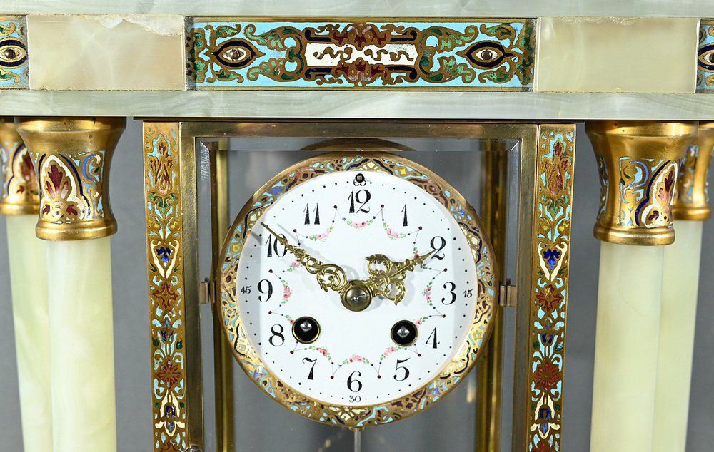 Napoleon III Clock with Columns in Onyx and Enamels, 19th Century for ...