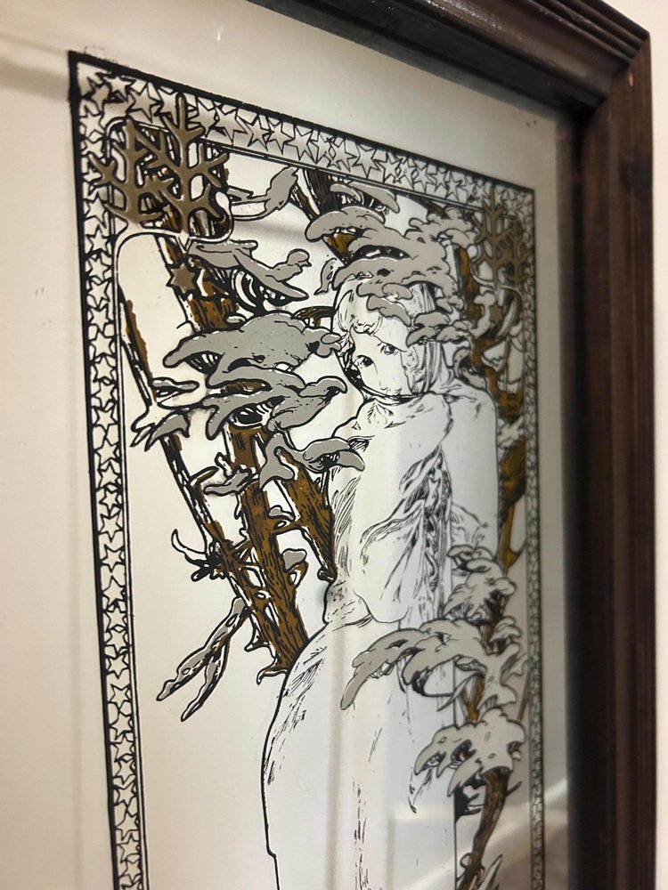 Mirror Model Winter by Alphonse Mucha, 1970s for sale at Pamono